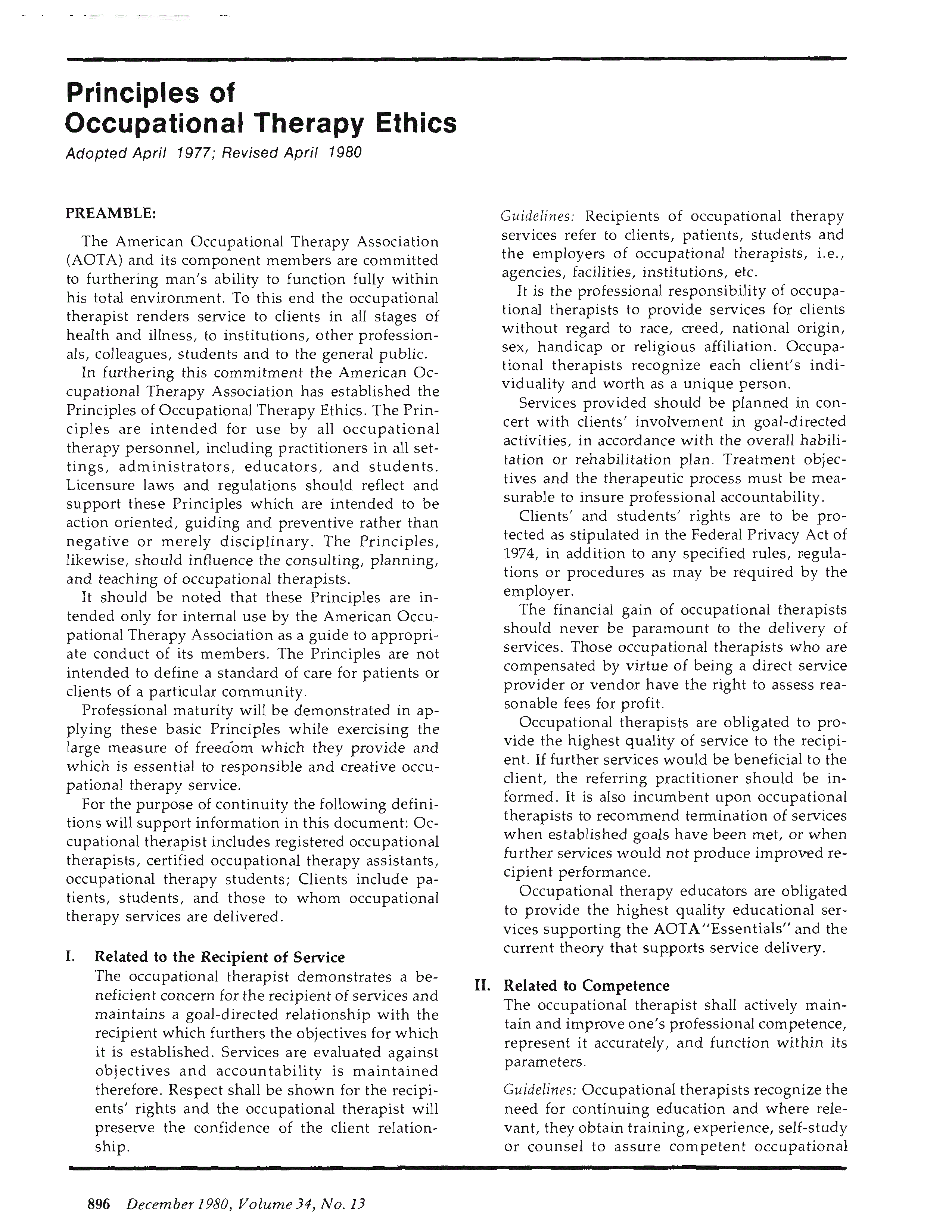 Principles of Occupational Therapy Ethics | The American Journal of ...