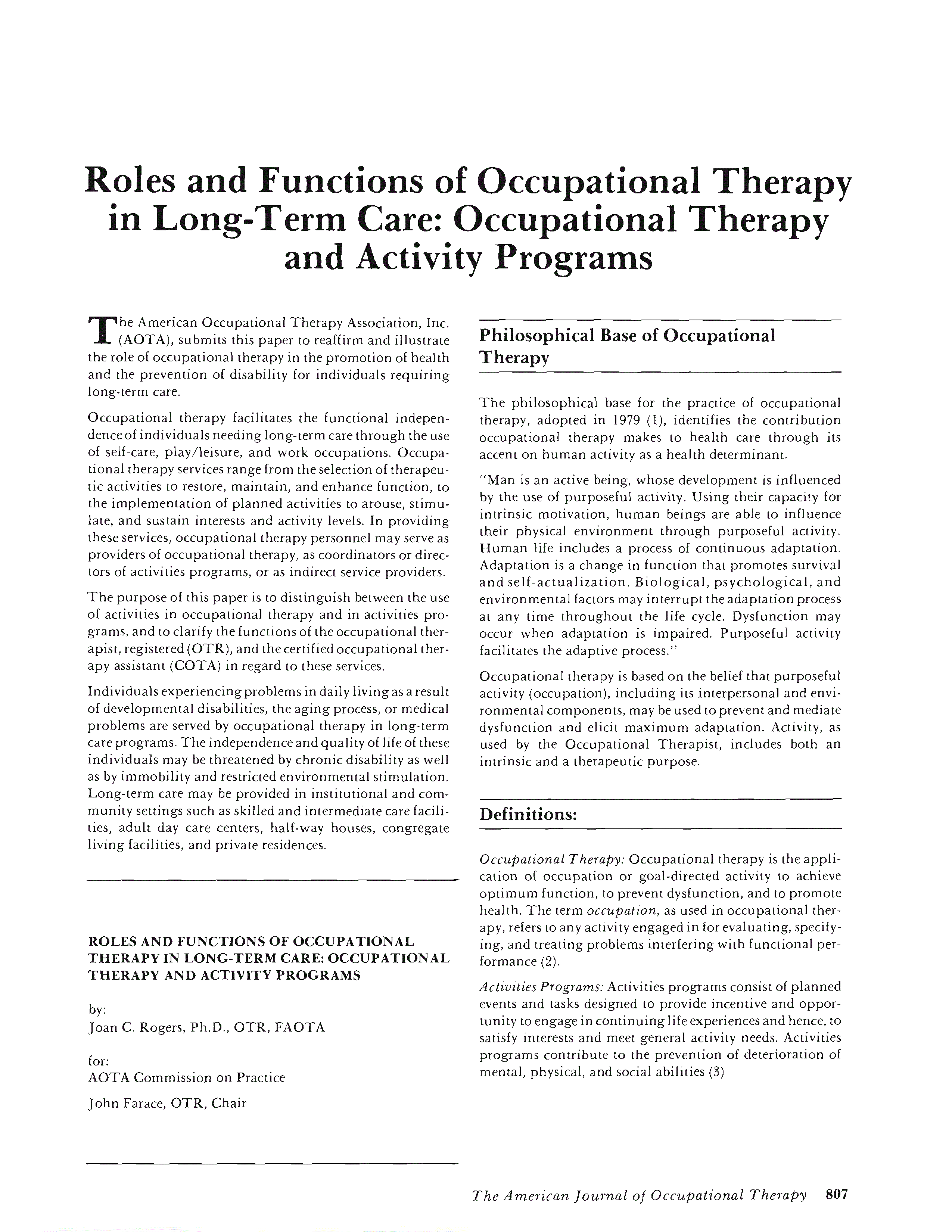 Roles and Functions of Occupational Therapy in Long-Term Care ...