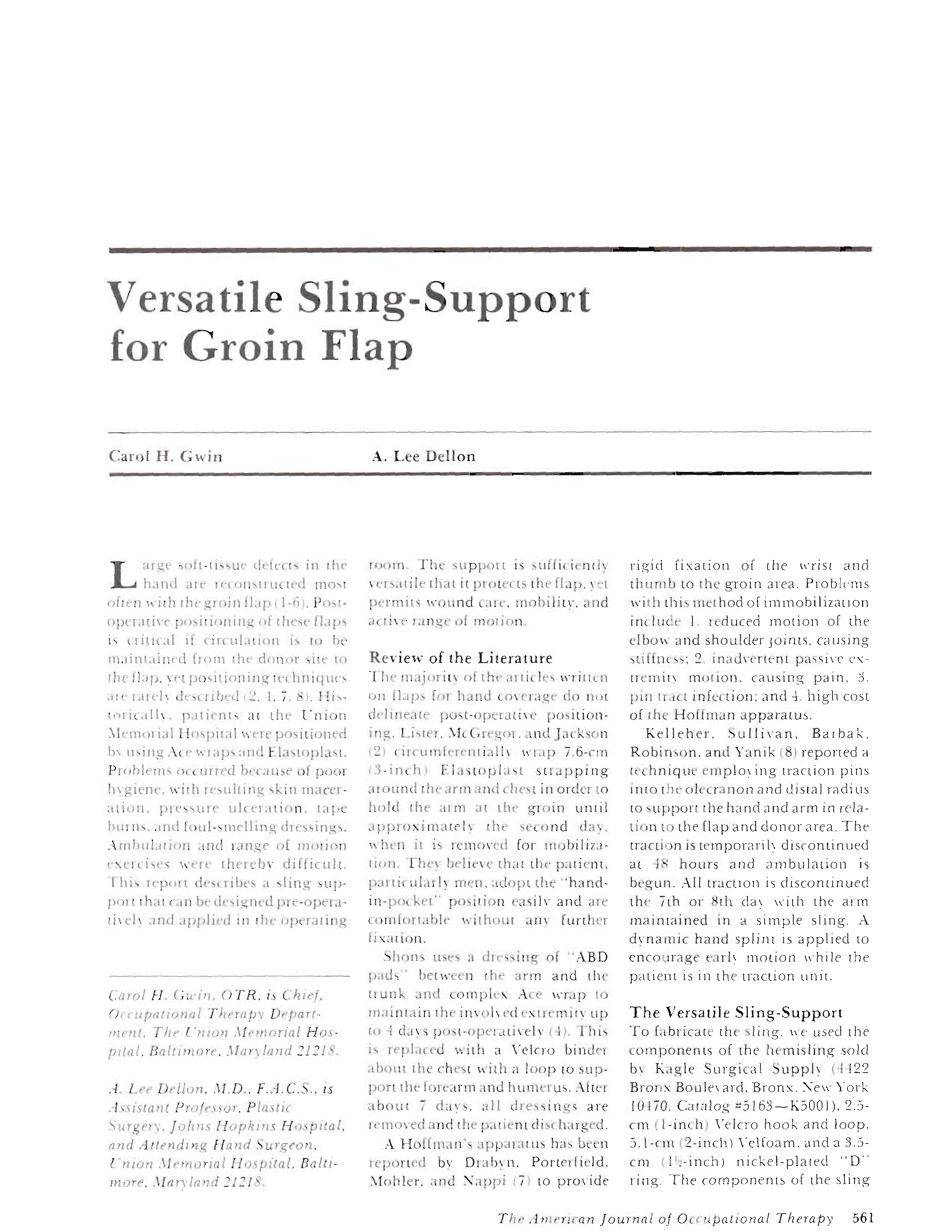 Versatile Sling-Support for Groin Flap | The American Journal of ...