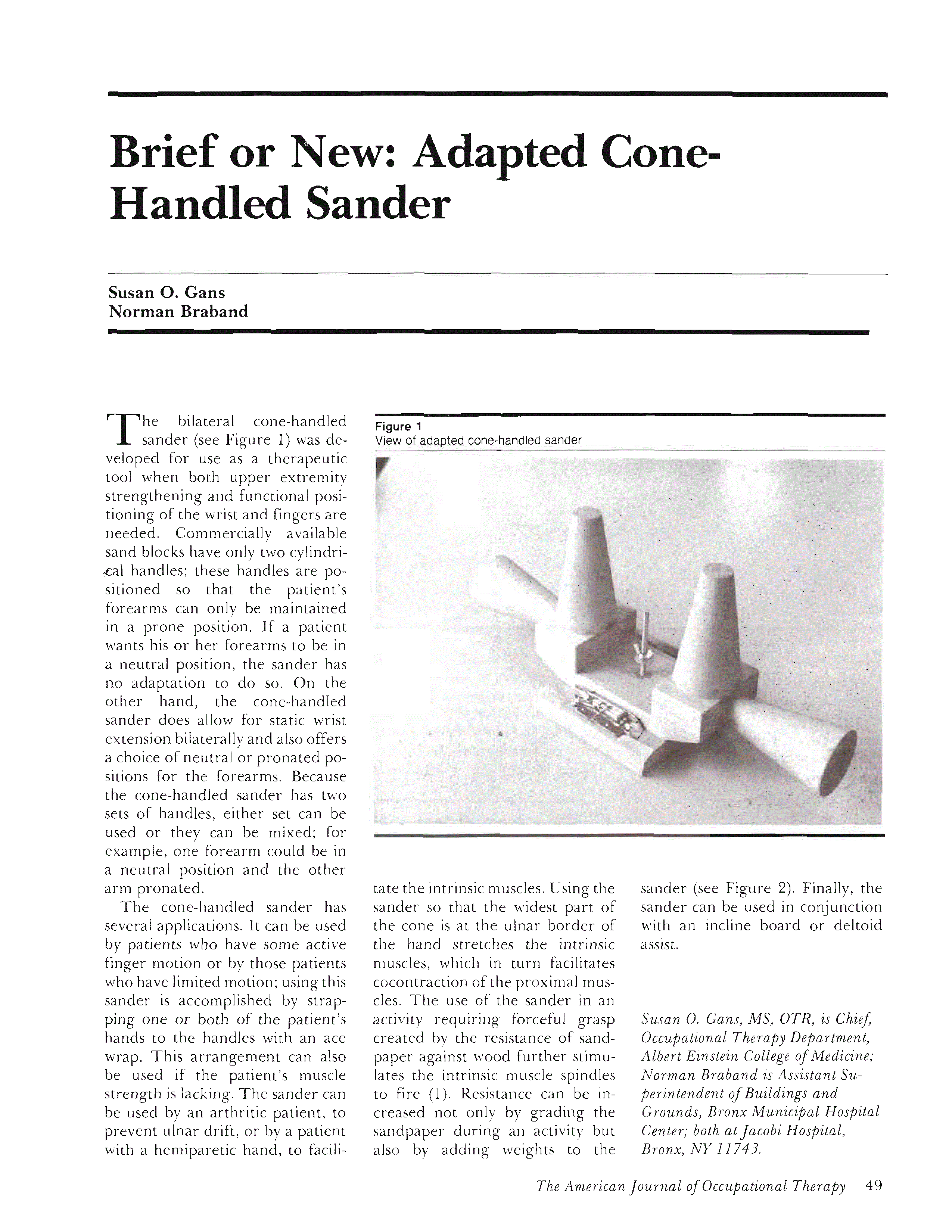 Adapted Cone-Handled Sander | The American Journal of Occupational ...