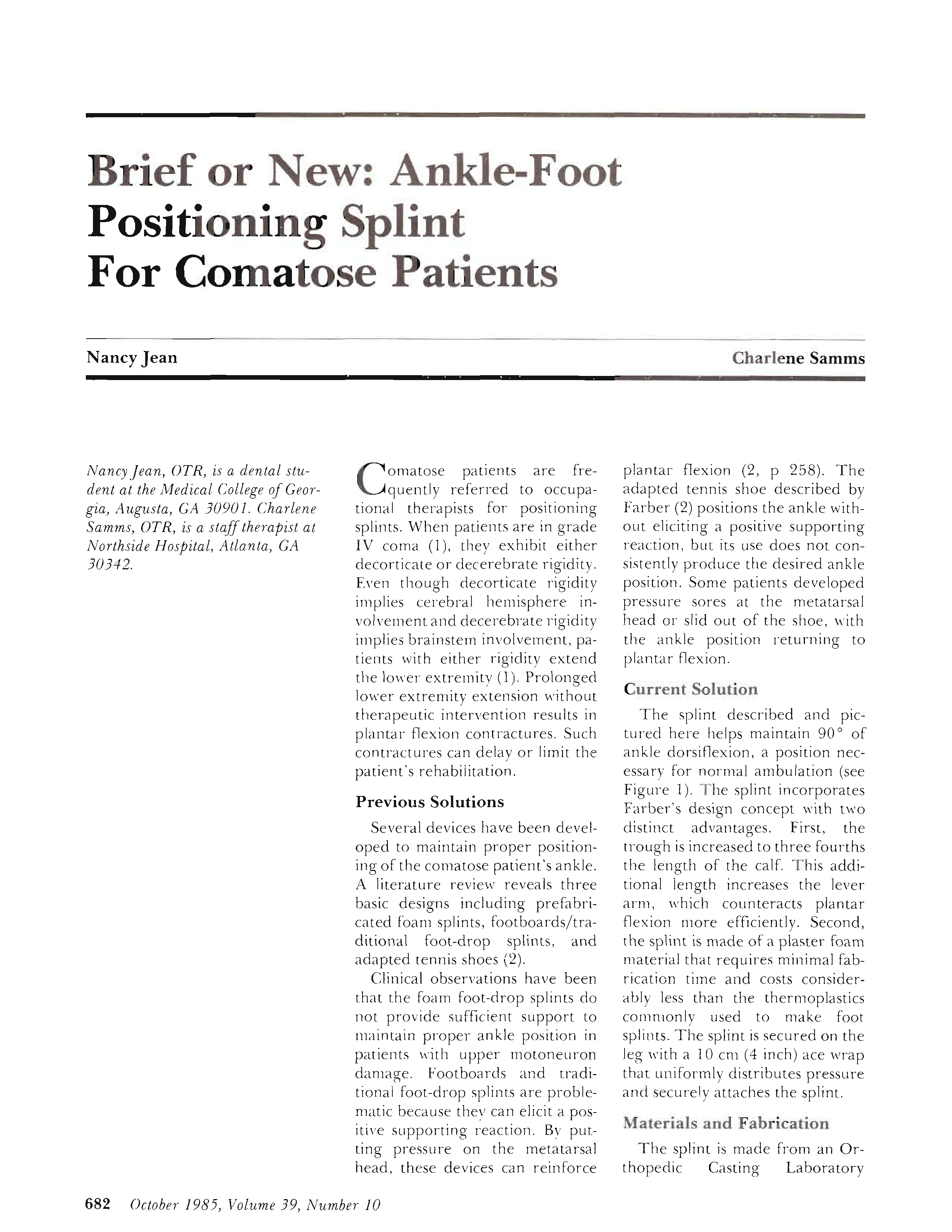 Ankle-Foot Positioning Splint For Comatose Patients | The American ...