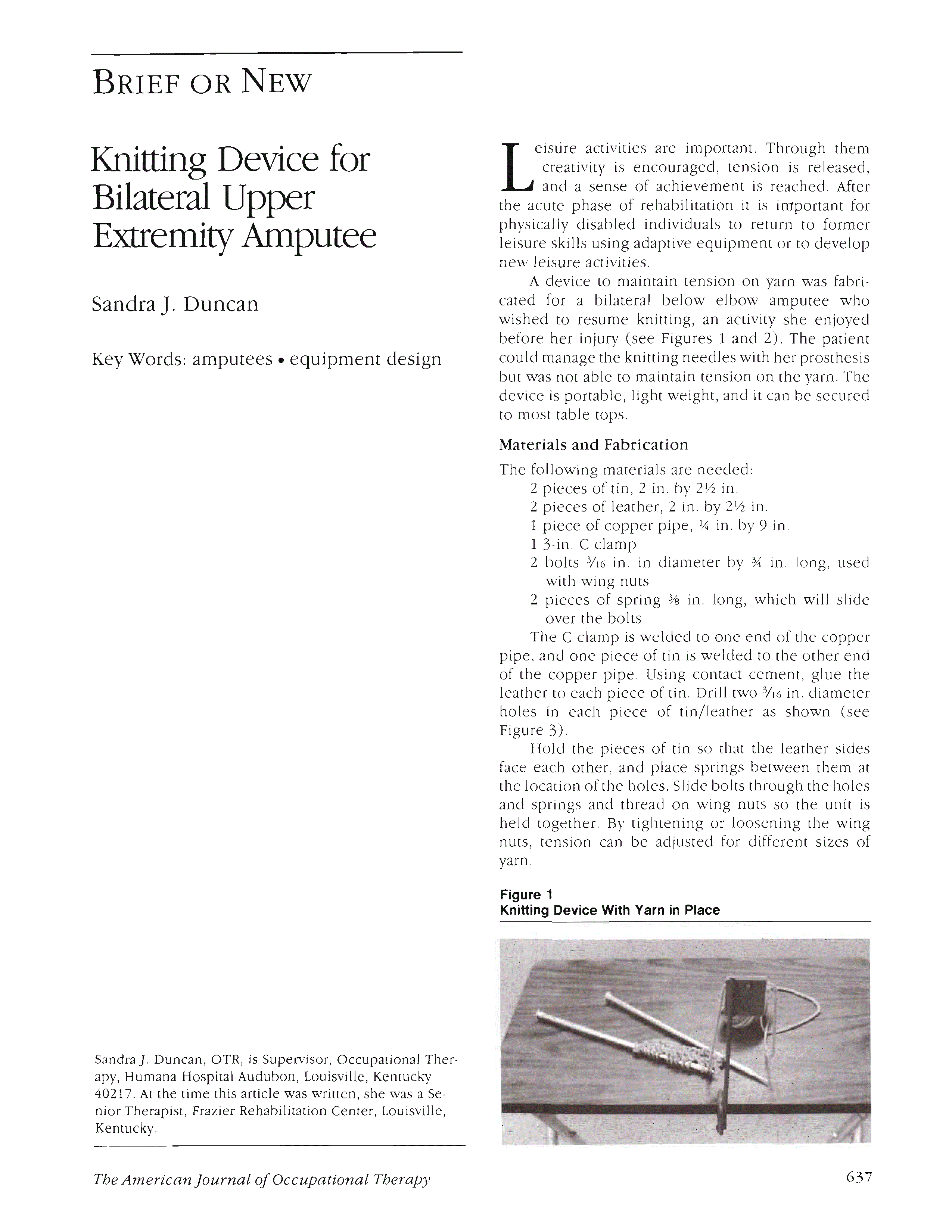 Knitting Device for Bilateral Upper Extremity Amputee | The American ...