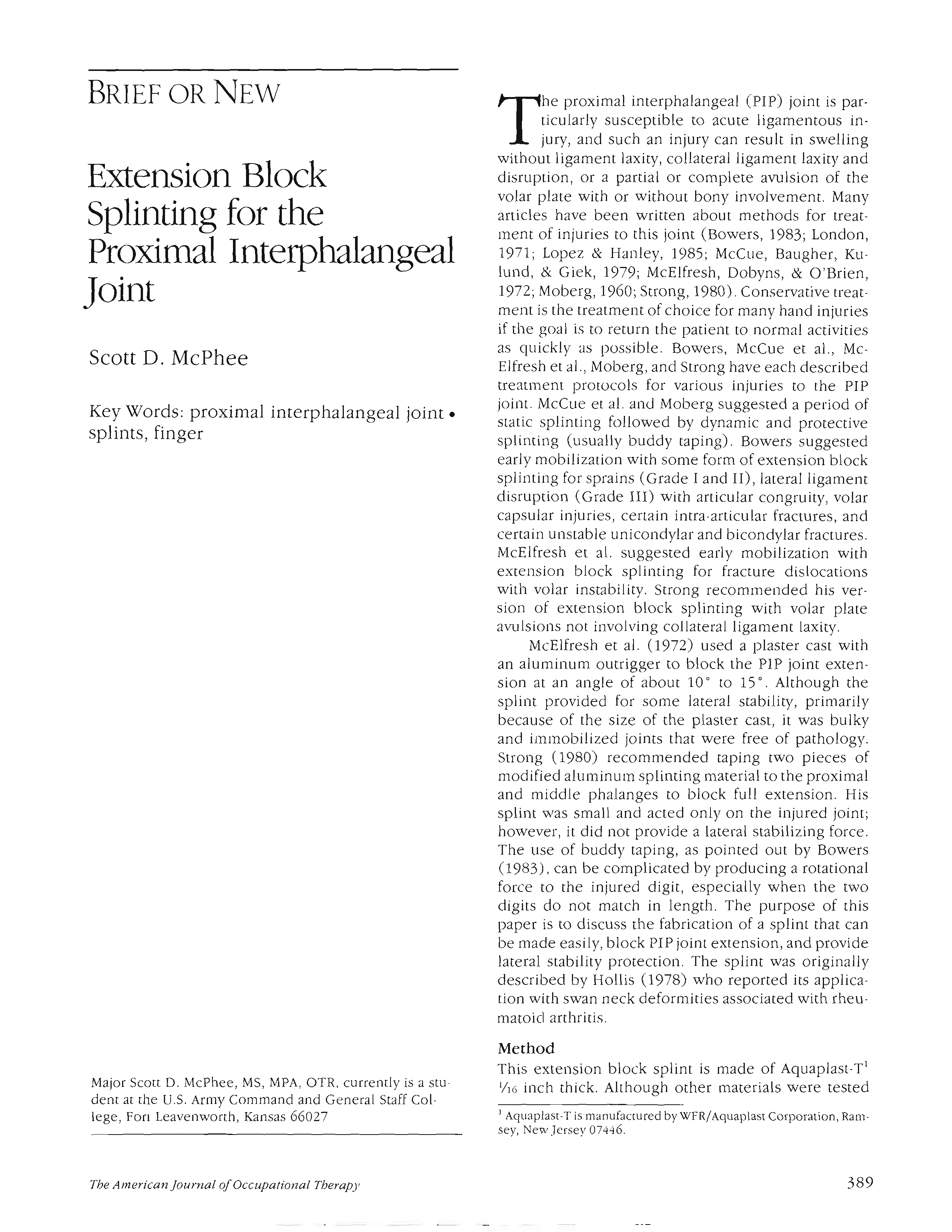 Extension Block Splinting for the Proximal Interphalangeal Joint | The ...
