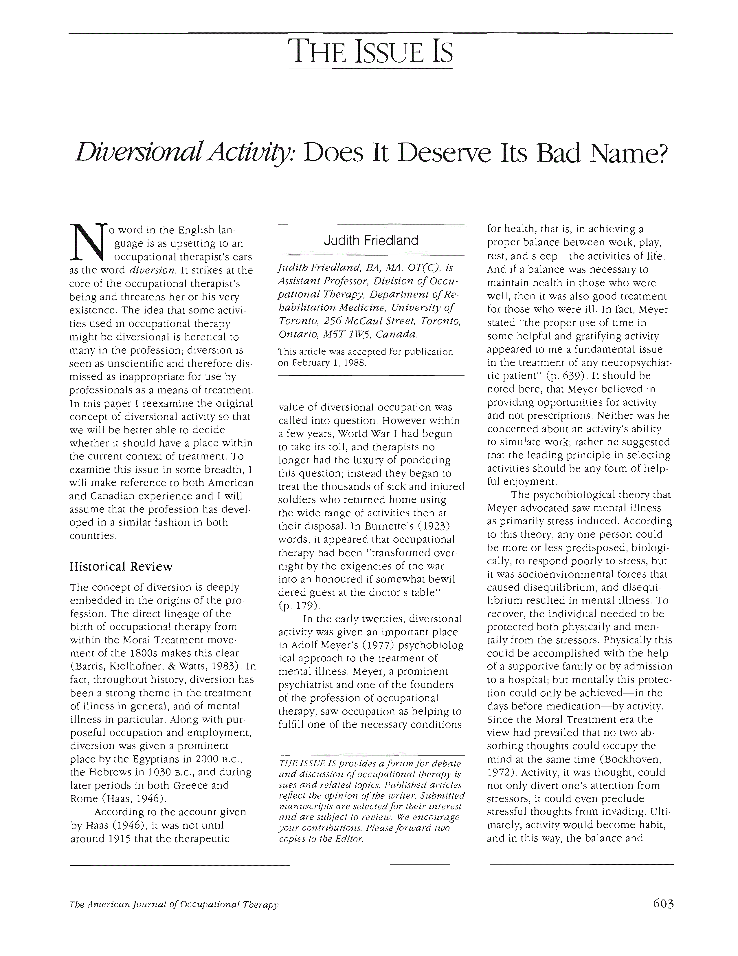 Diversional Activity: Does It Deserve Its Bad Name? | The American ...