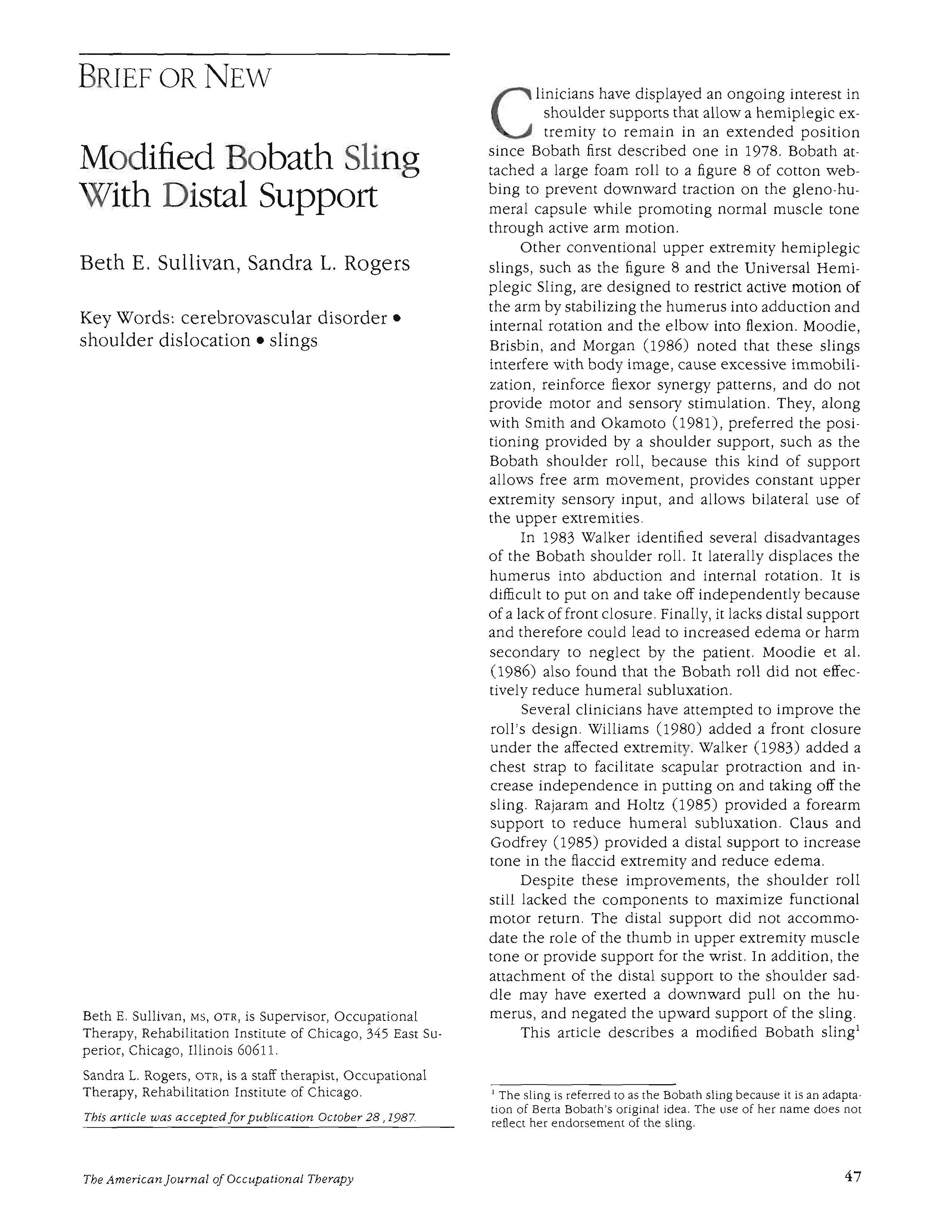 Modified Bobath Sling With Distal Support | The American Journal of ...