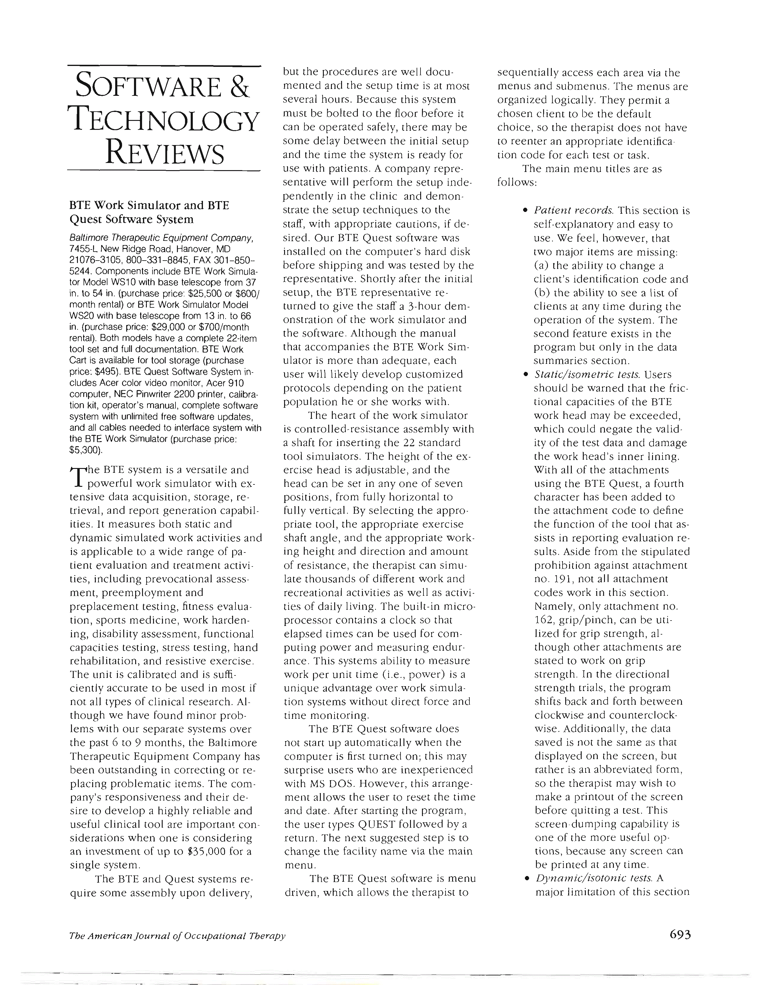 BTE Work Simulator and BTE Quest Software System | The American Journal ...