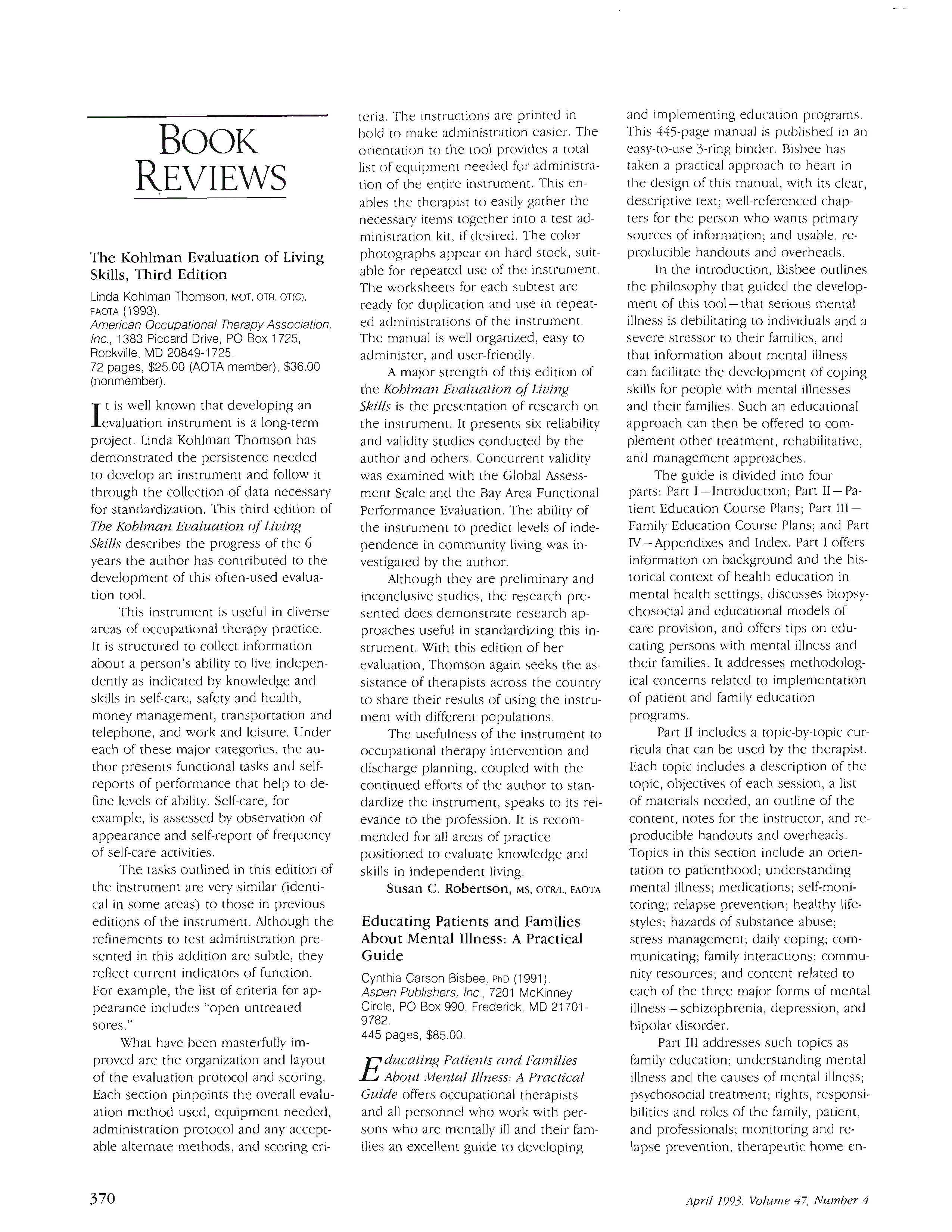 The Kohlman Evaluation of Living Skills, Third Edition | The American ...