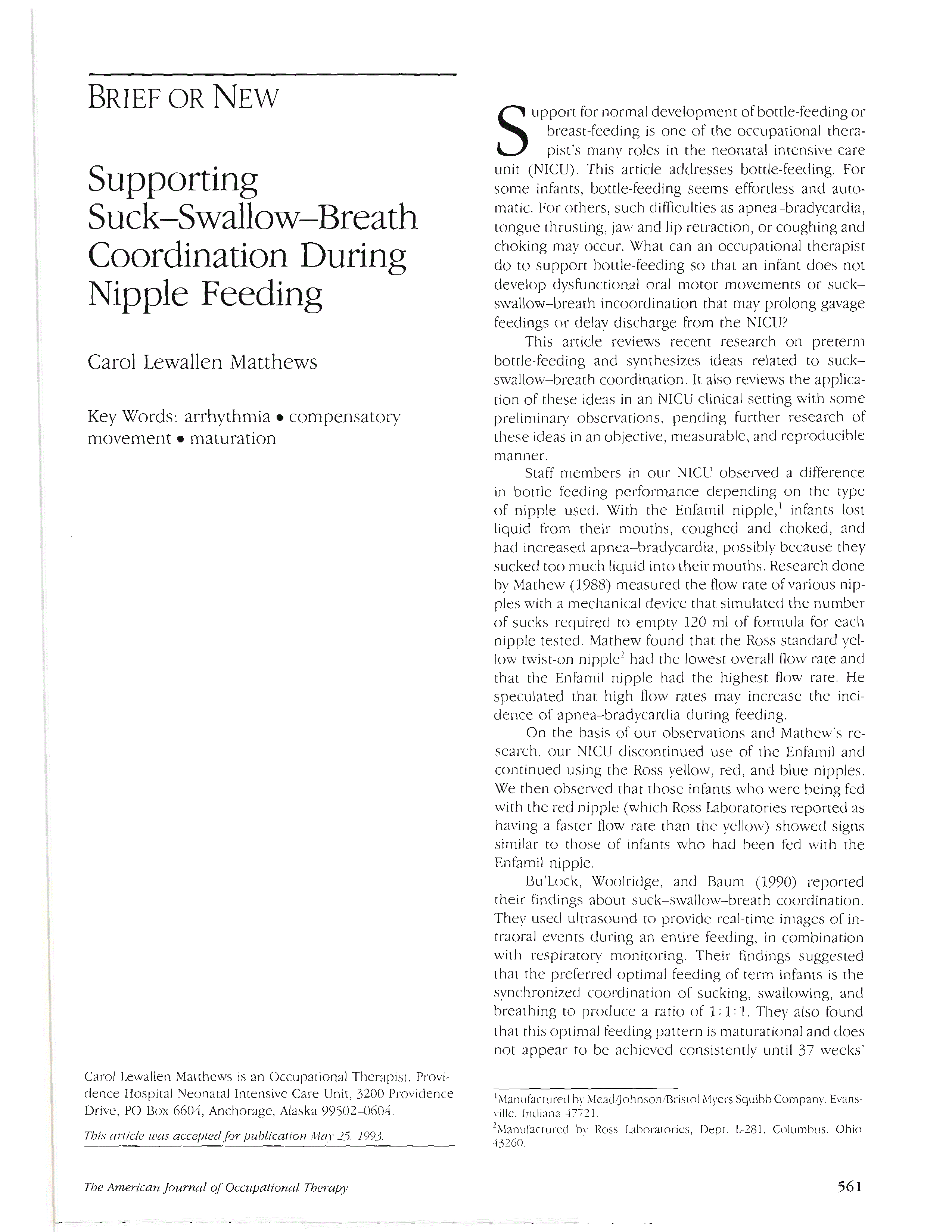 Supporting Suck–Swallow–Breath Coordination During Nipple Feeding | The ...