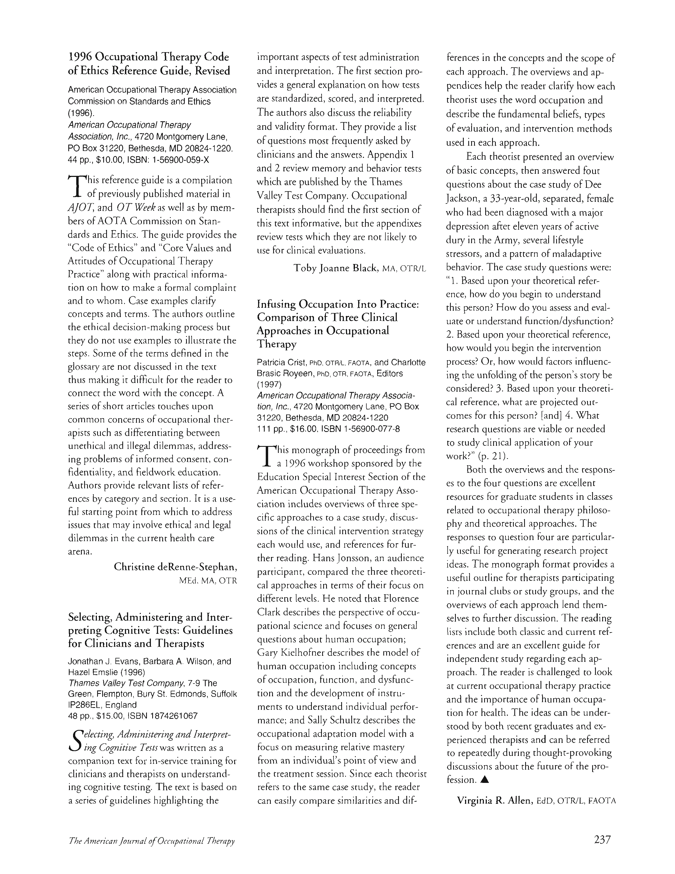 1996 Occupational Therapy Code of Ethics Reference Guide, Revised | The ...