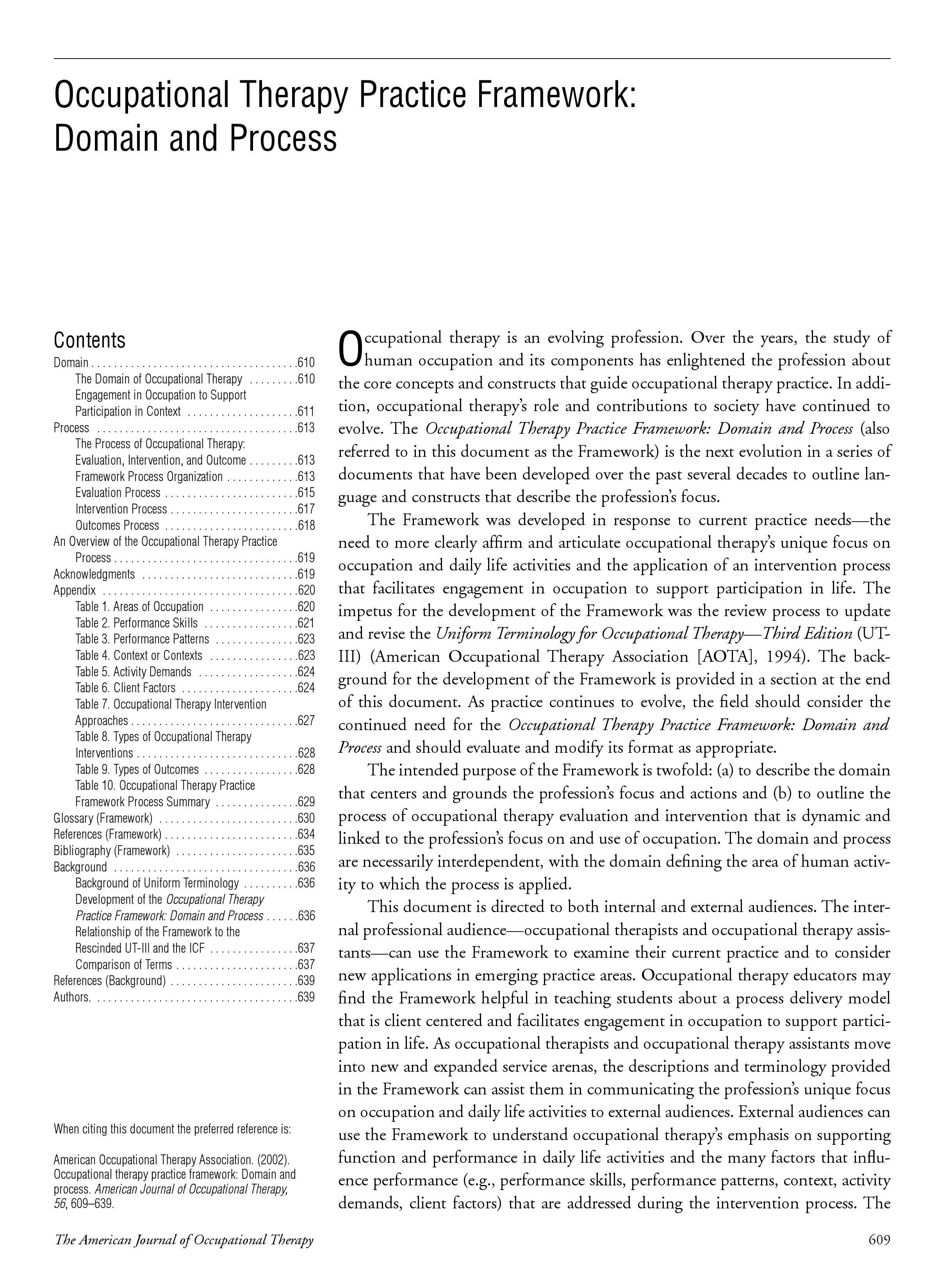 Occupational Therapy Practice Framework: Domain and Process | The ...