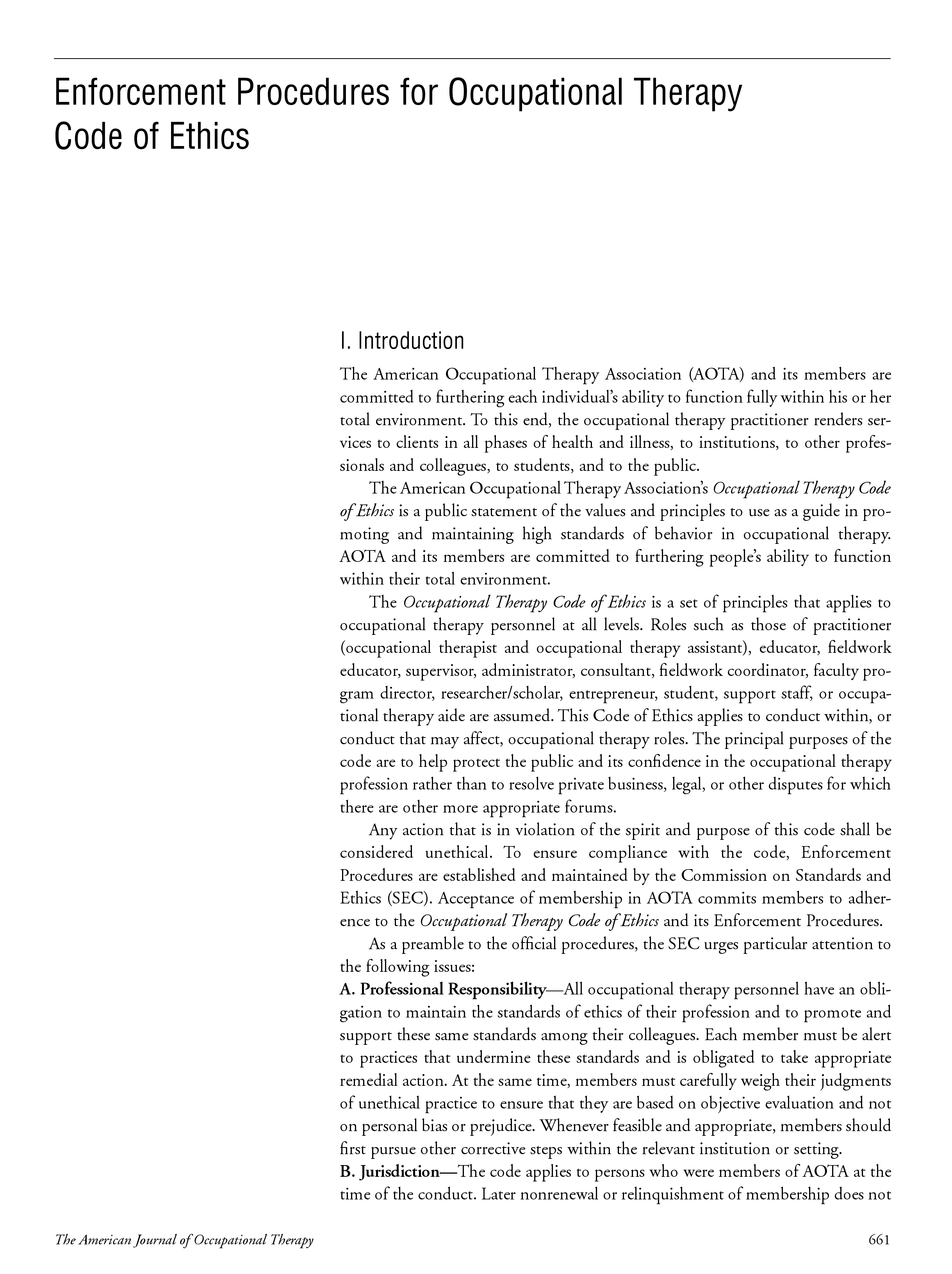 Enforcement Procedures for Occupational Therapy Code of Ethics | The ...