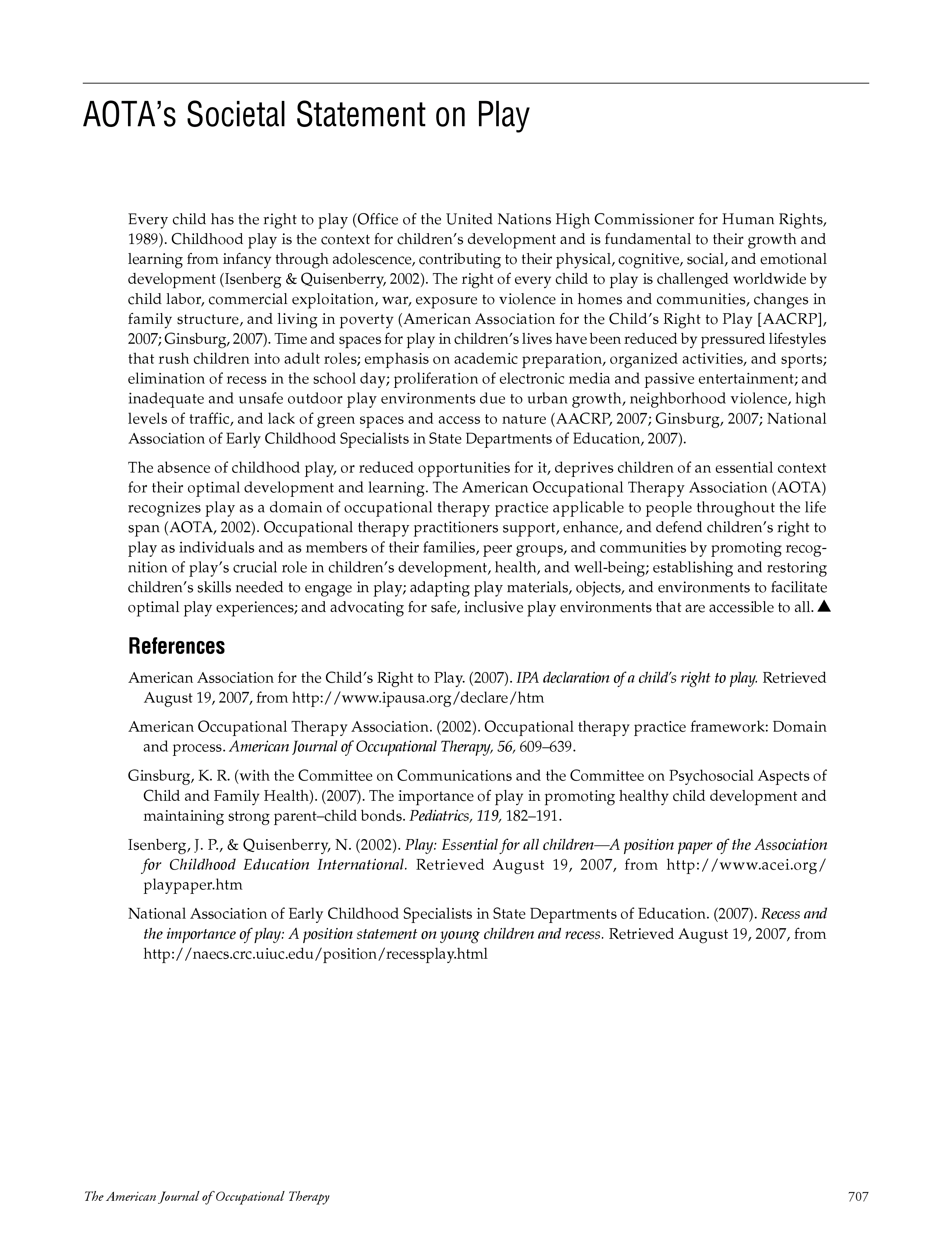 AOTA’s Societal Statement on Play | The American Journal of ...