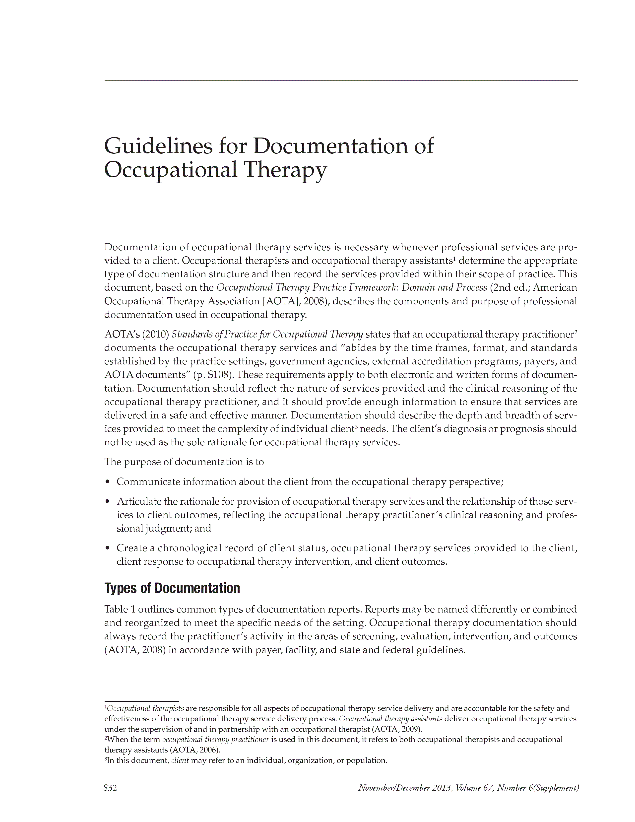 Guidelines for Documentation of Occupational Therapy | The American ...