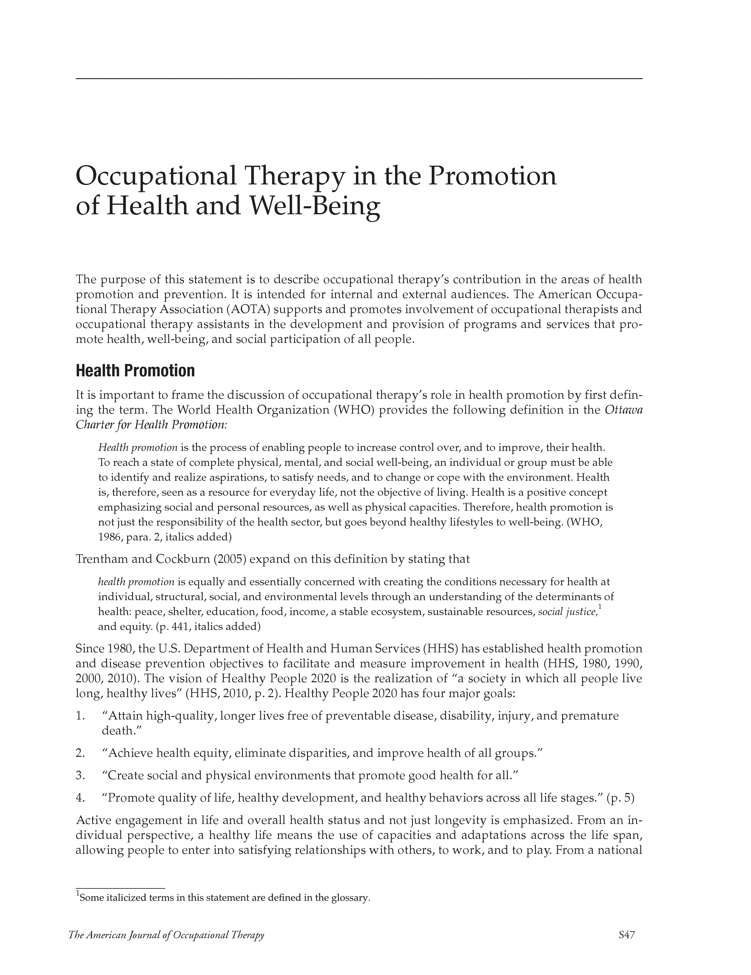 Occupational Therapy in the Promotion of Health and Well-Being | The ...