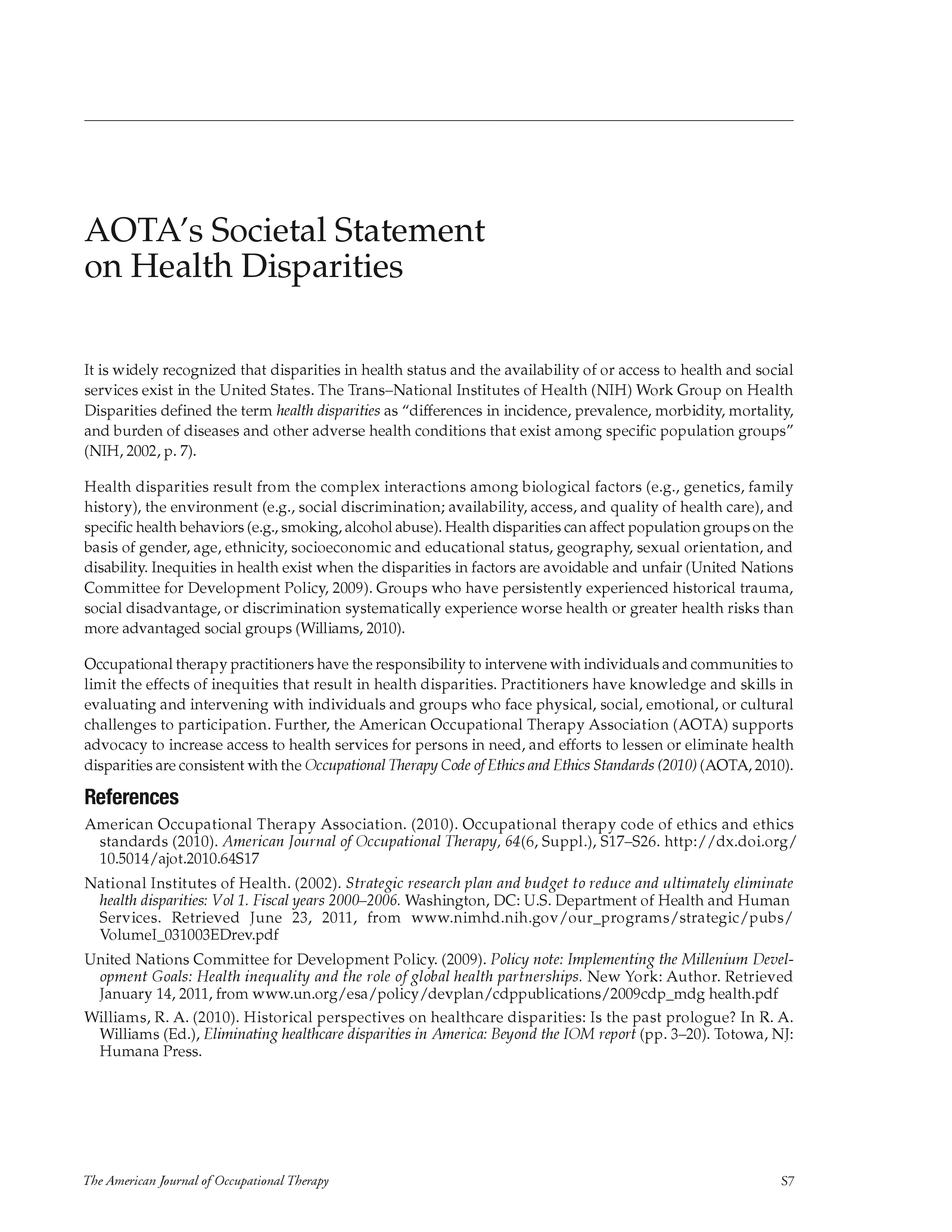 AOTA’s Societal Statement on Health Disparities | The American Journal ...
