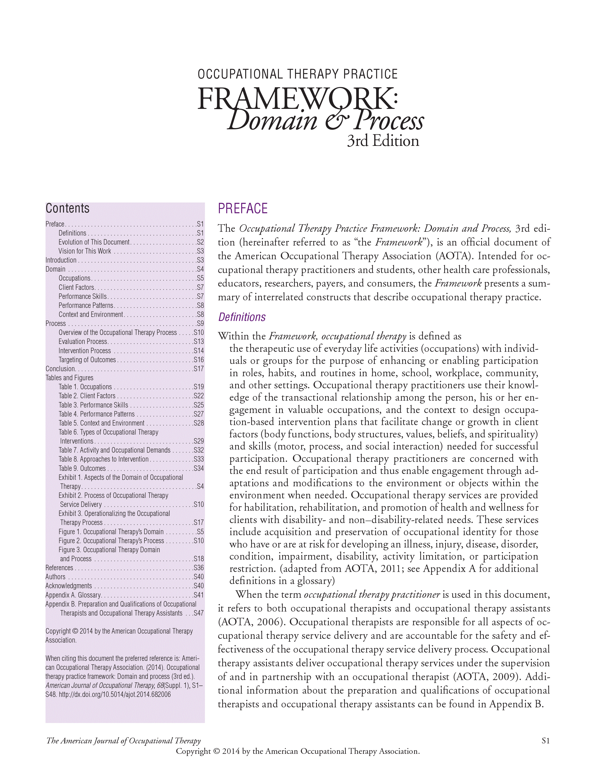Occupational Therapy Practice Framework: Domain and Process (3rd ...