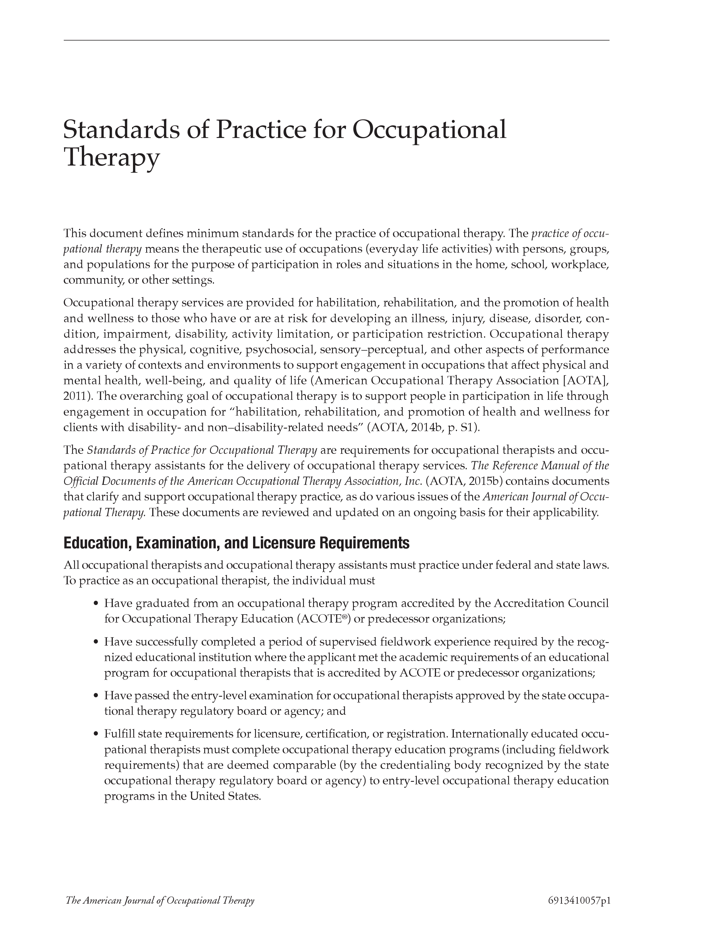 Standards of Practice for Occupational Therapy | The American Journal ...