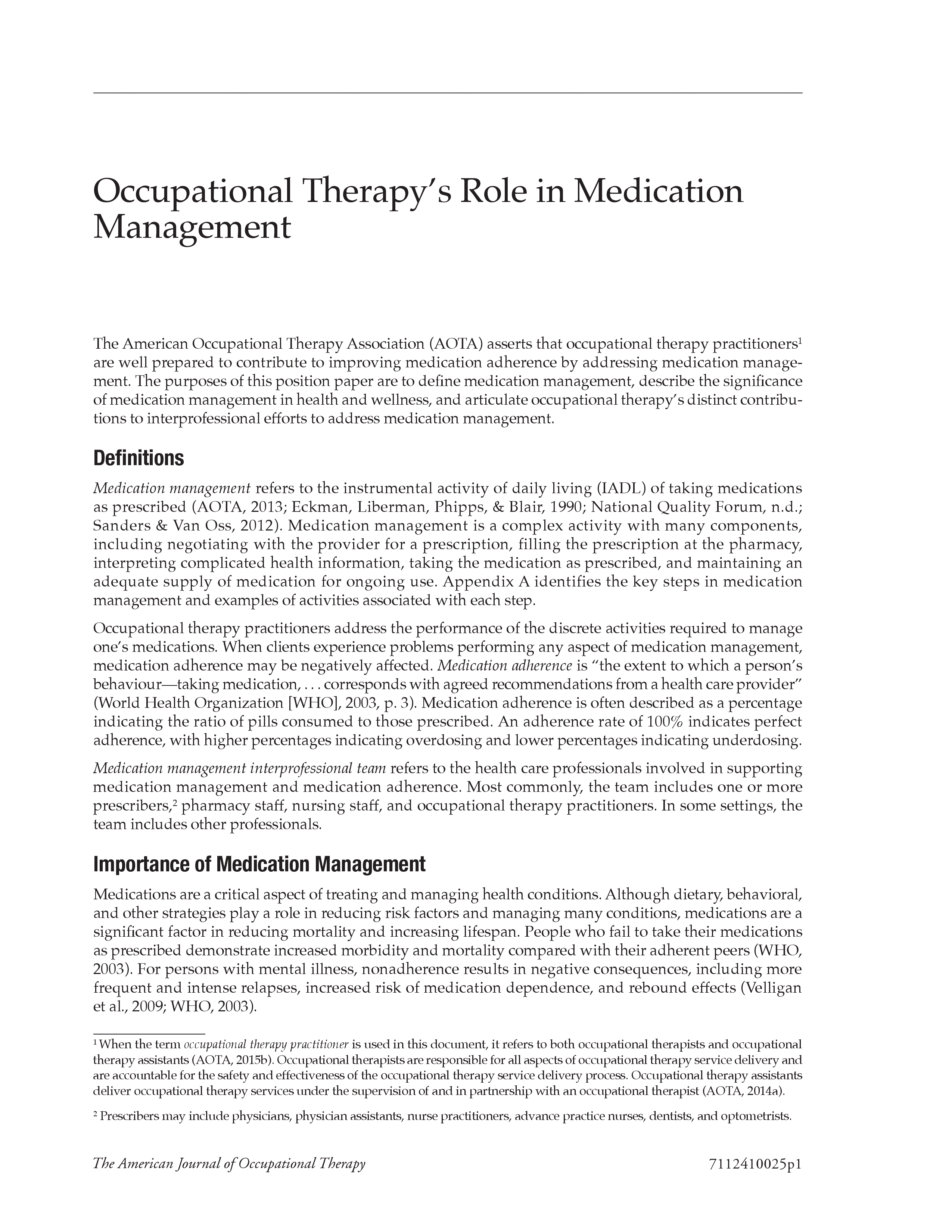 Occupational Therapy's Role in Medication Management | The American ...