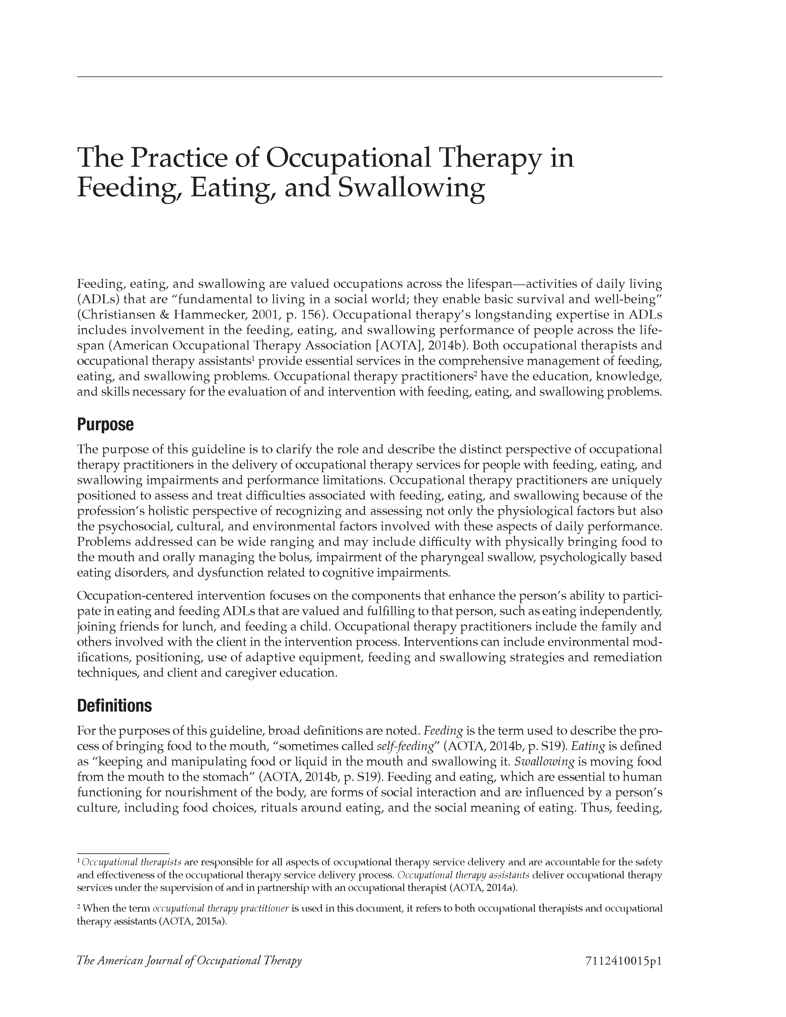 The Practice of Occupational Therapy in Feeding, Eating, and Swallowing ...