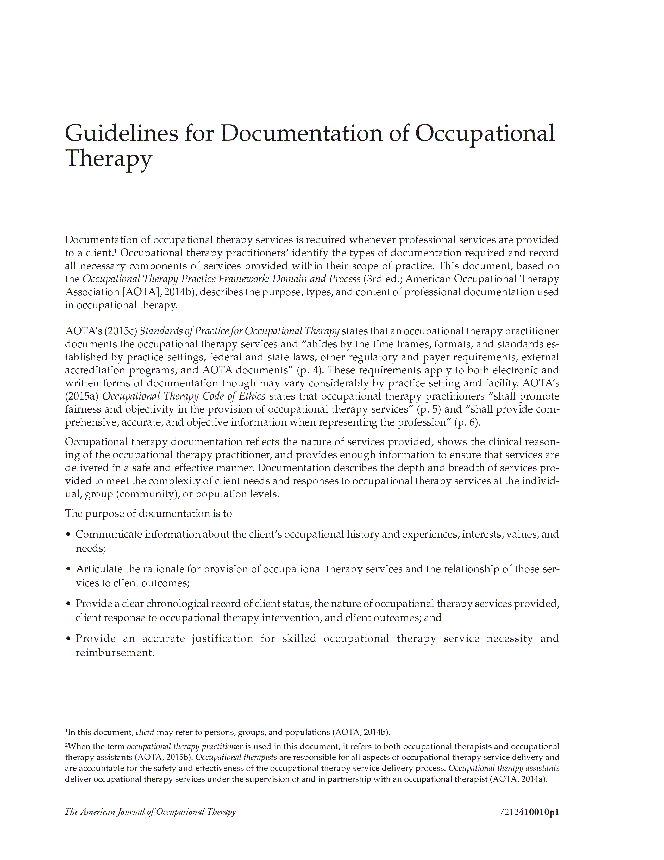 Guidelines for Documentation of Occupational Therapy | The American ...