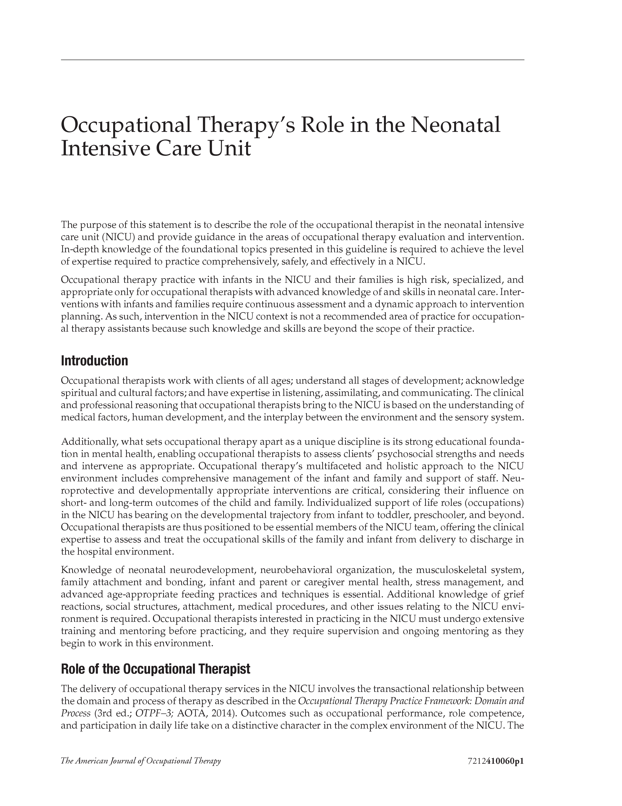 Occupational Therapy’s Role in the Neonatal Intensive Care Unit | The ...